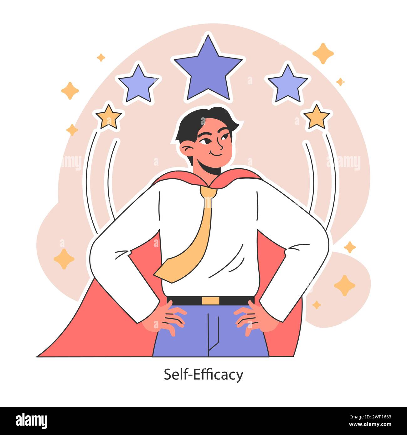 Self-Efficacy concept. Confident man with a cape stands tall ...