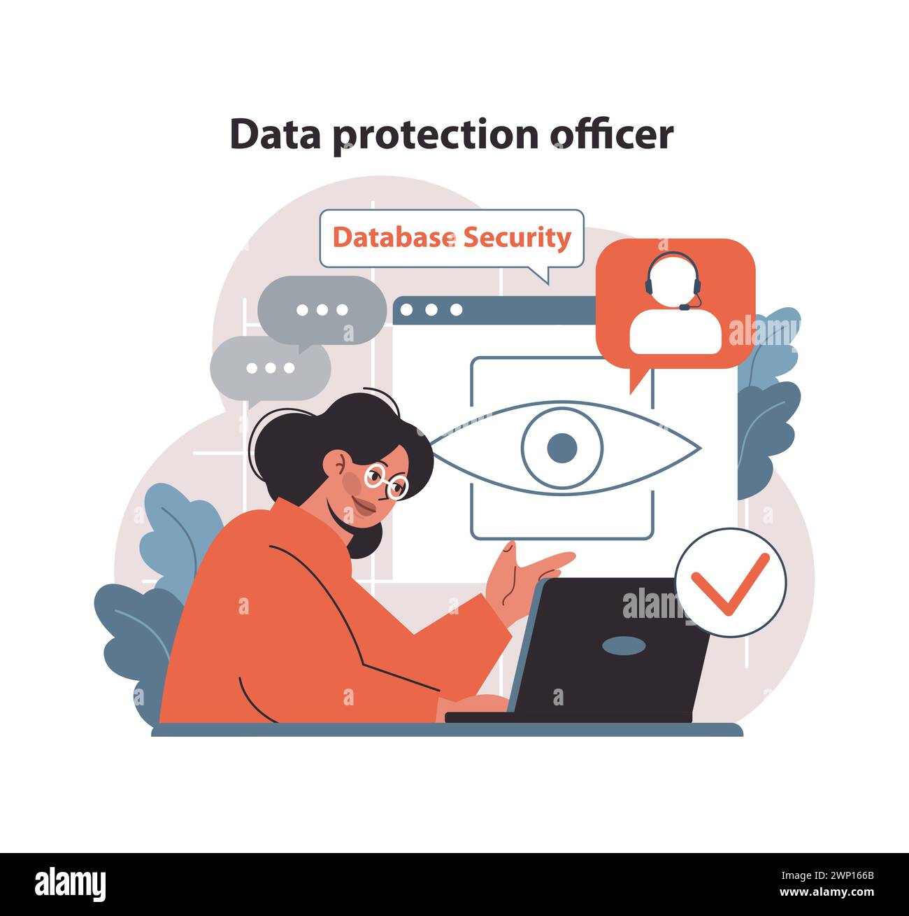 Data protection officer concept. Expert woman monitors database ...
