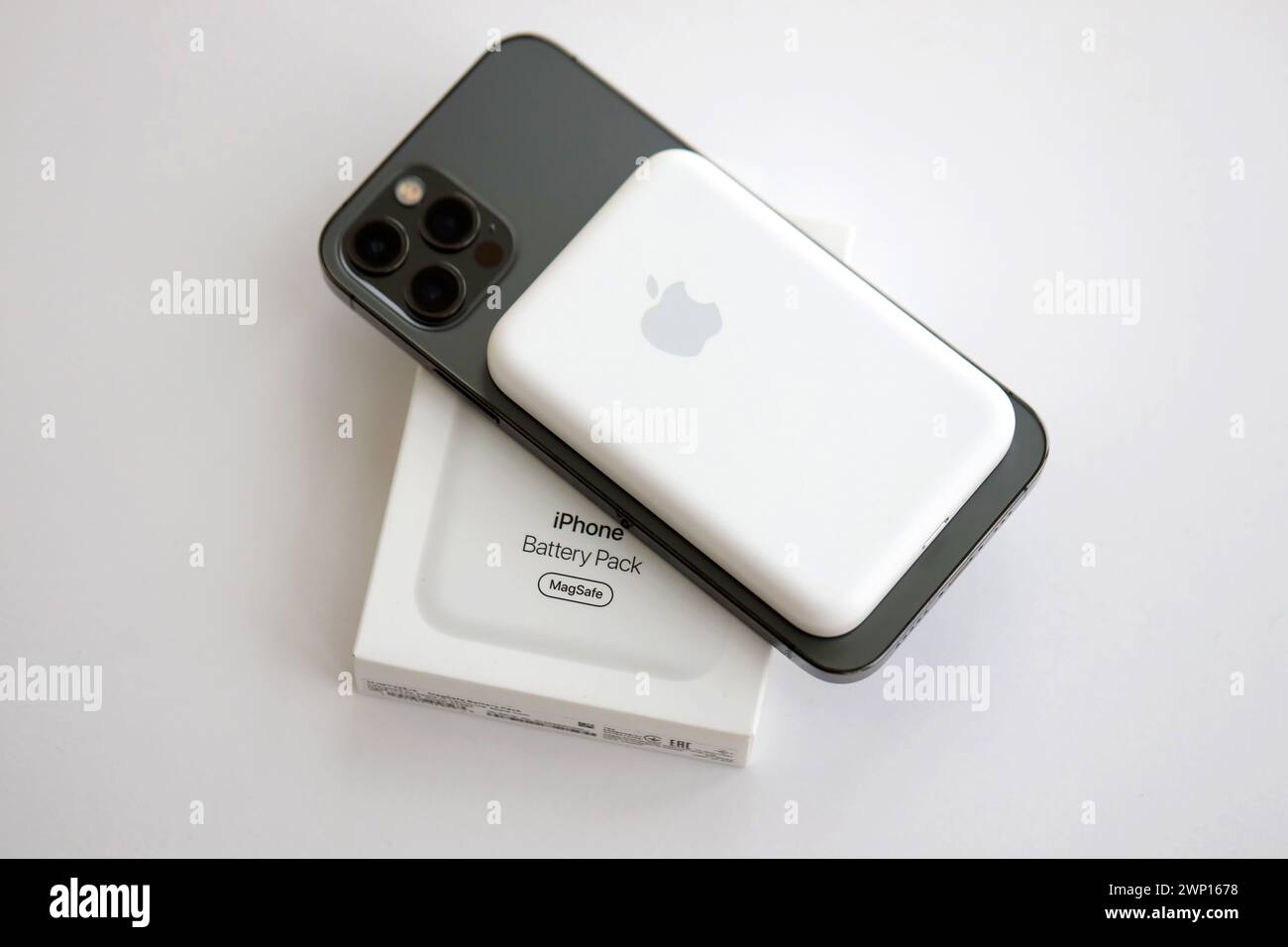 KYIV, UKRAINE - OCTOBER 31, 2023 Apple MagSafe battery device for ...