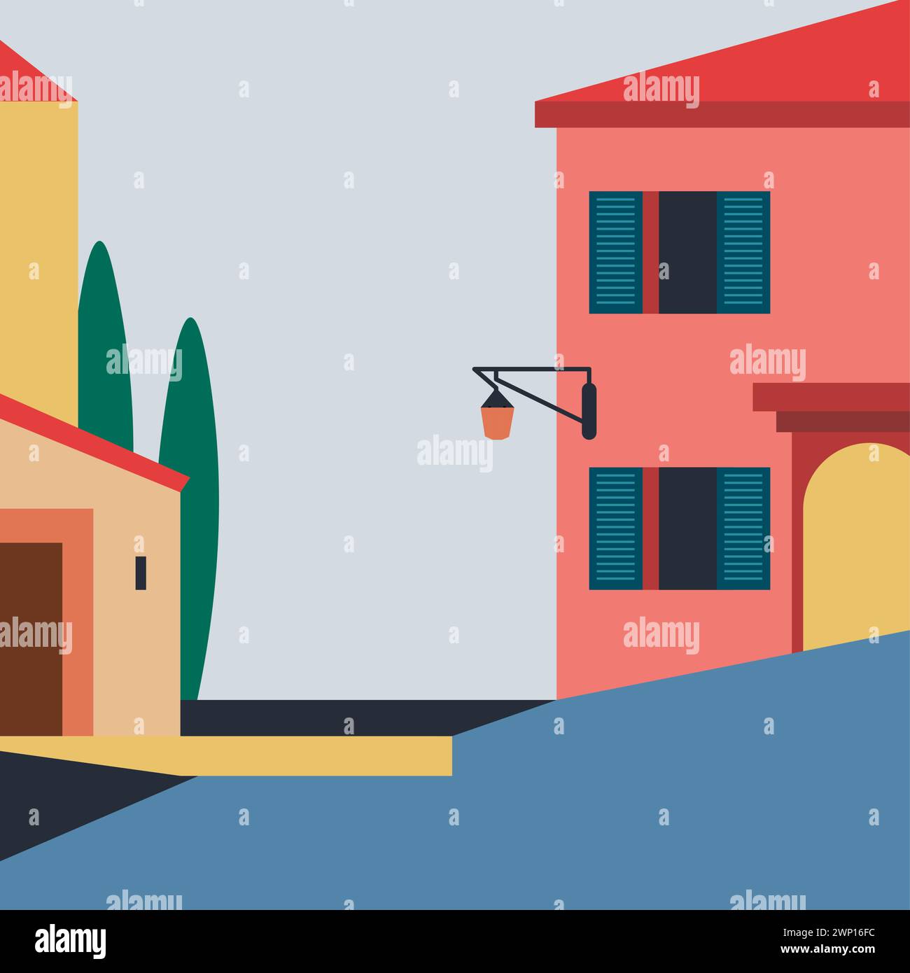 Landscape sunset in village Stock Vector Images - Alamy