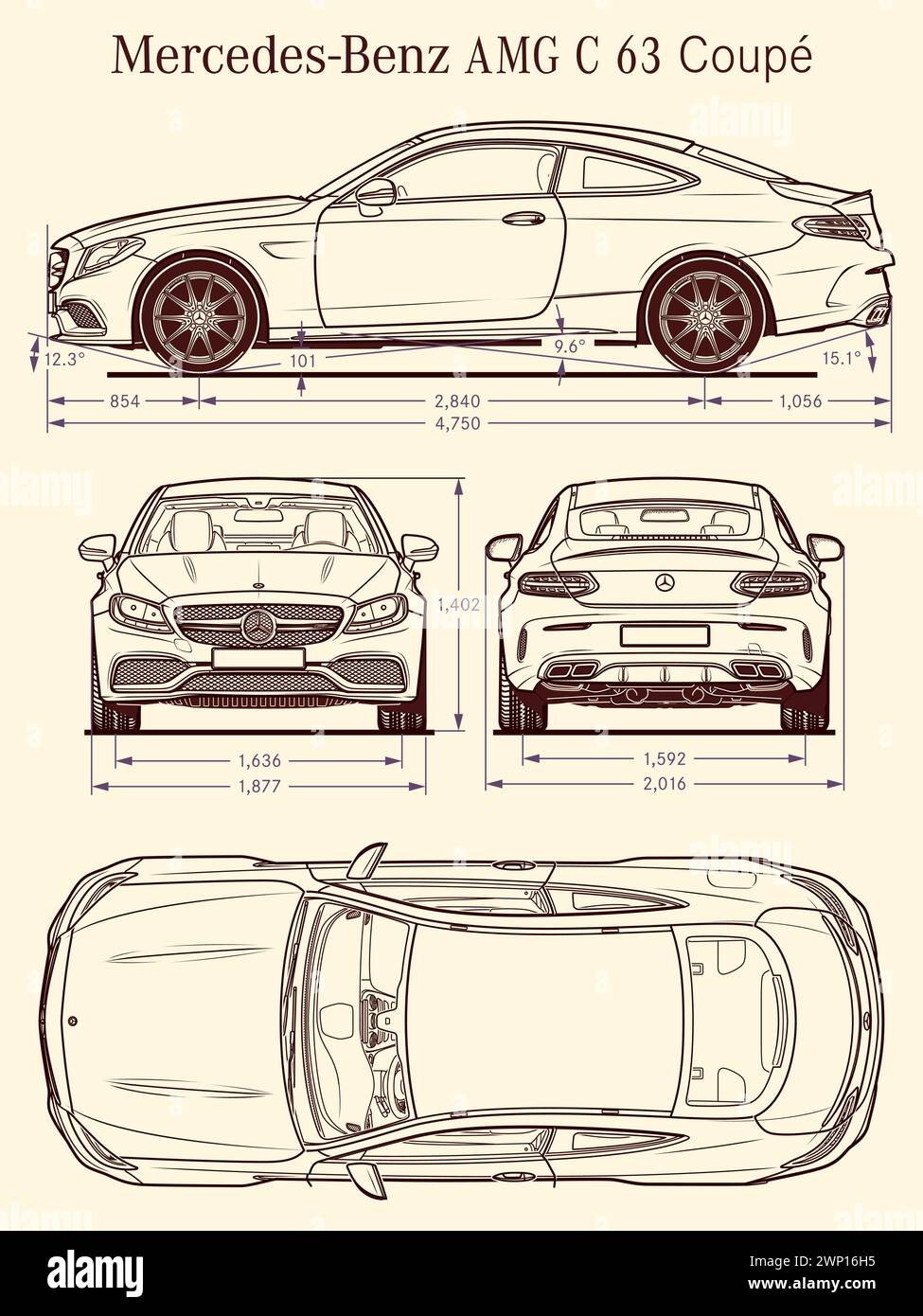 Mercedes Benz AMG C 63 Coupe 2018 car blueprint Stock Vector Image ...