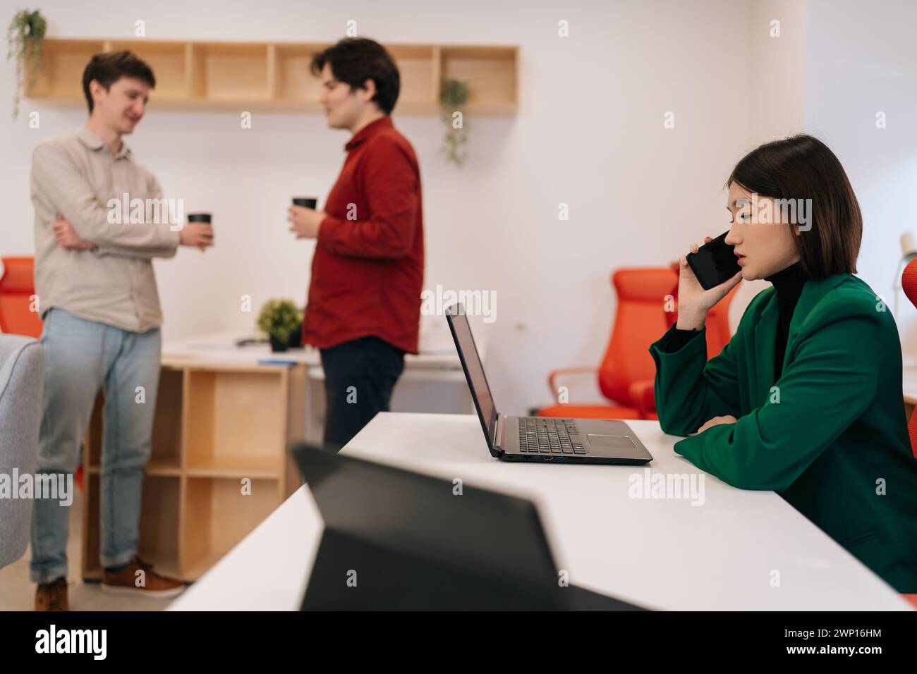 Modern corporate office open space with busy male and female staff ...