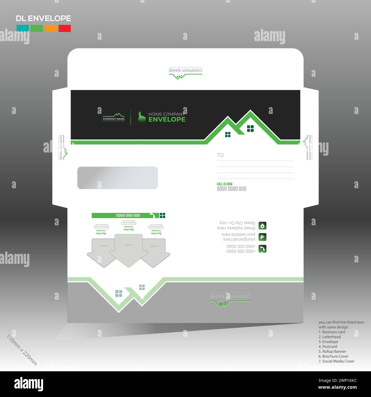4 colored vector made envelope design for home and building company use ...