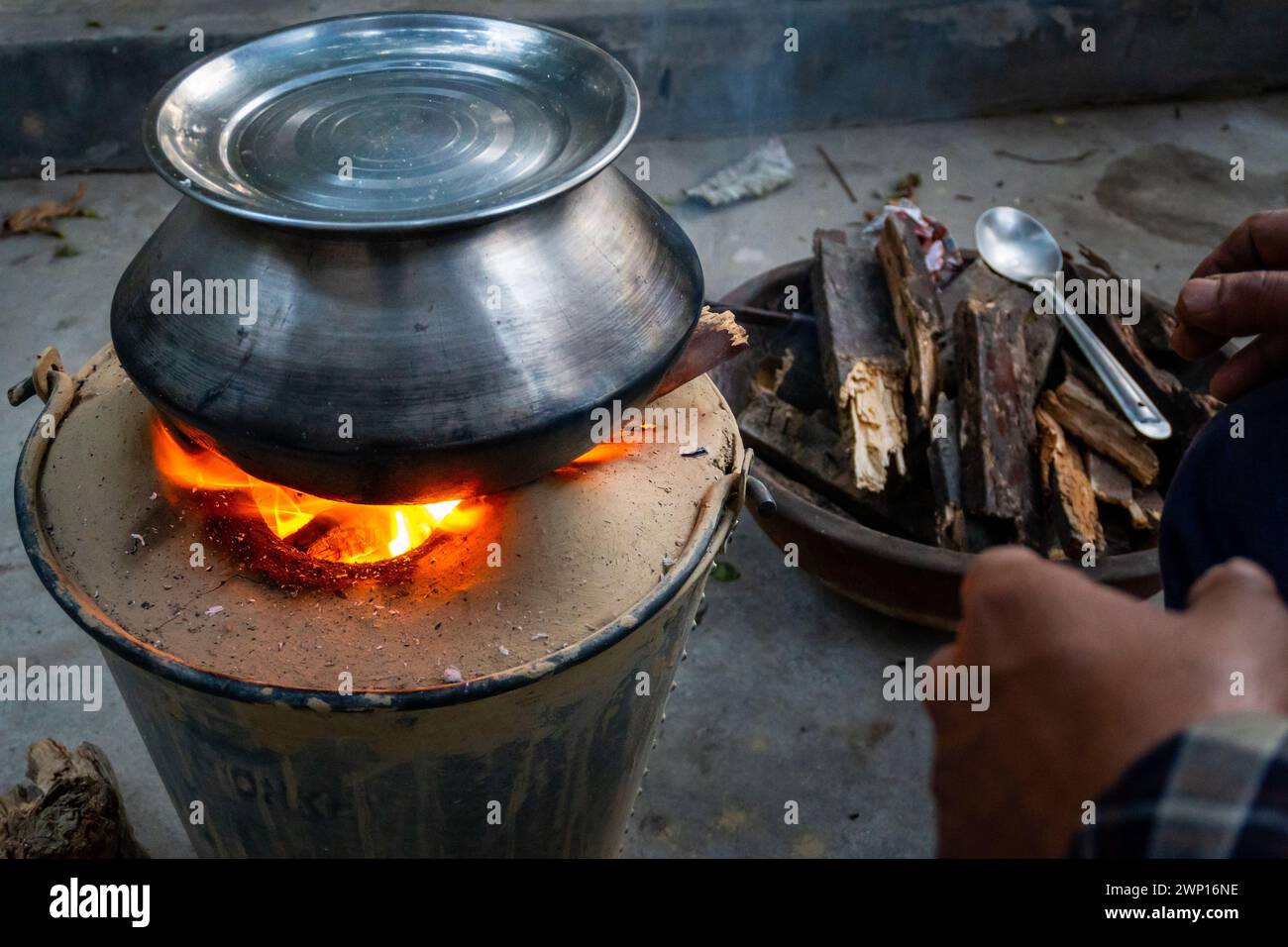 March 3rd 2024, Uttarakhand India. Angeethi Cooking: Outdoor clay stove ...