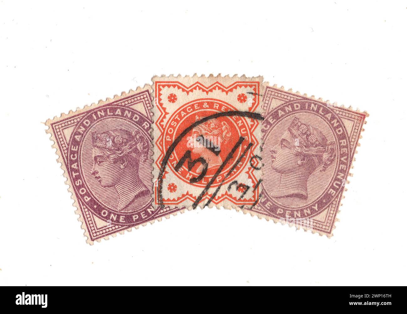 A montage of vintage Queen Victoria postage stamps from Great Britain ...