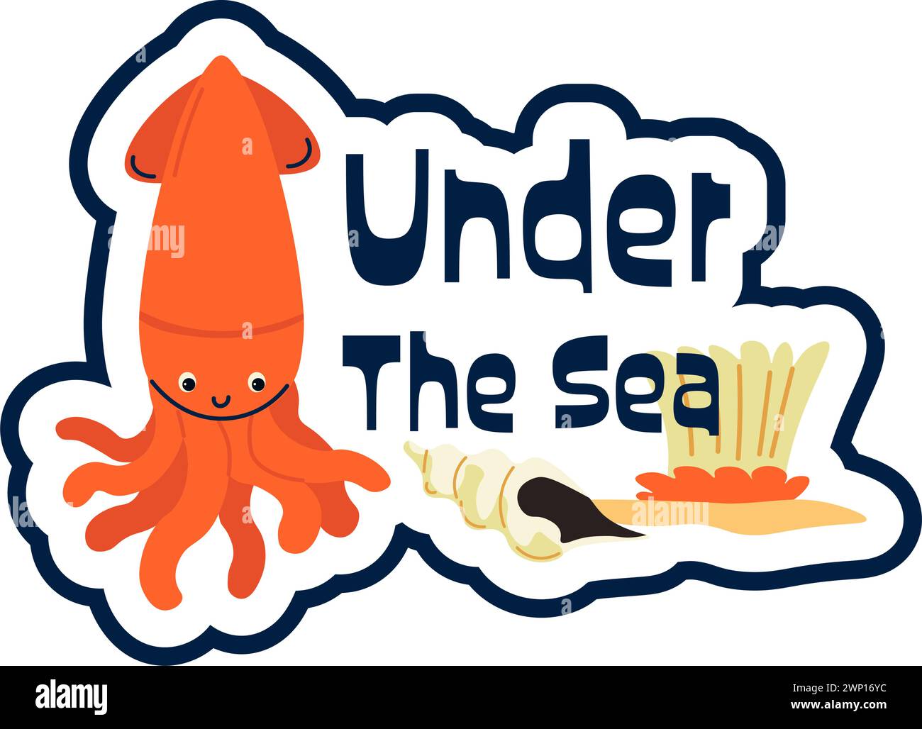 Under The Sea Squid Sticker Stock Vector Image & Art - Alamy