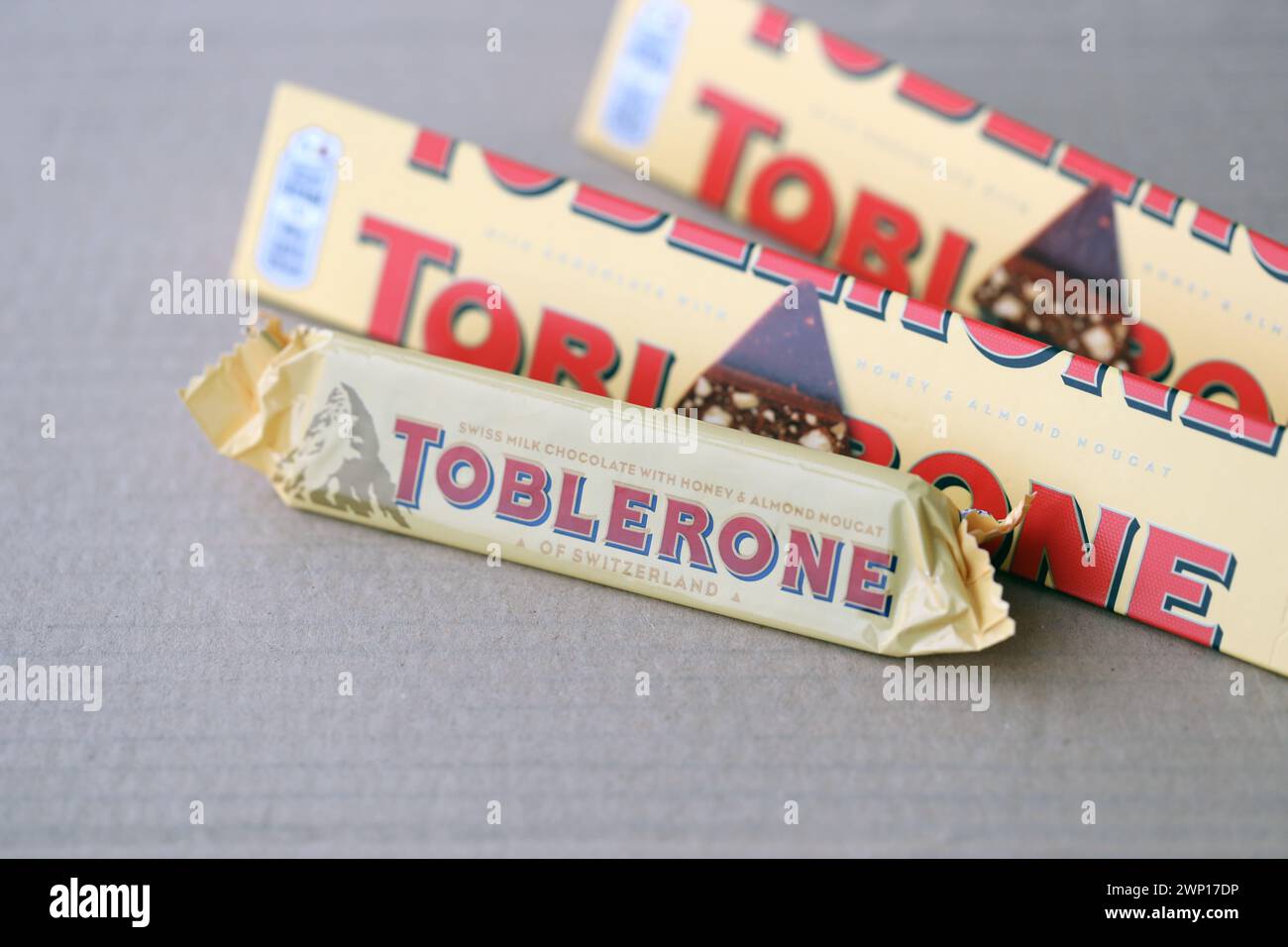 KYIV, UKRAINE - OCTOBER 31, 2023 Yellow Toblerone Chocolate Bar ...