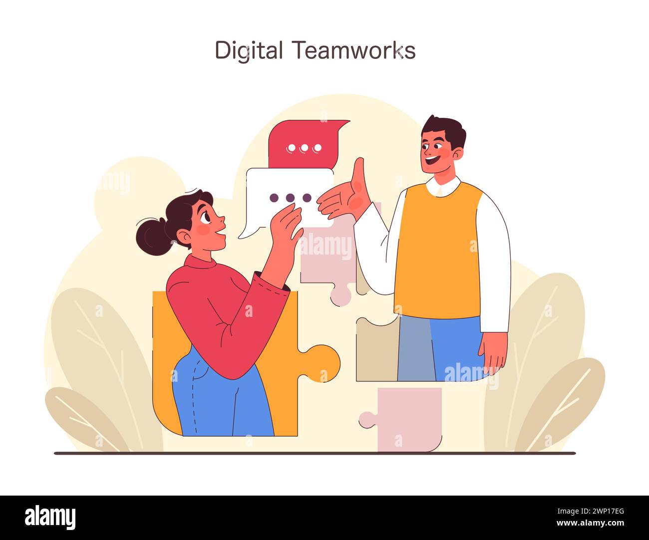 Collaboration concept. A duo engages in digital teamwork, merging ideas ...