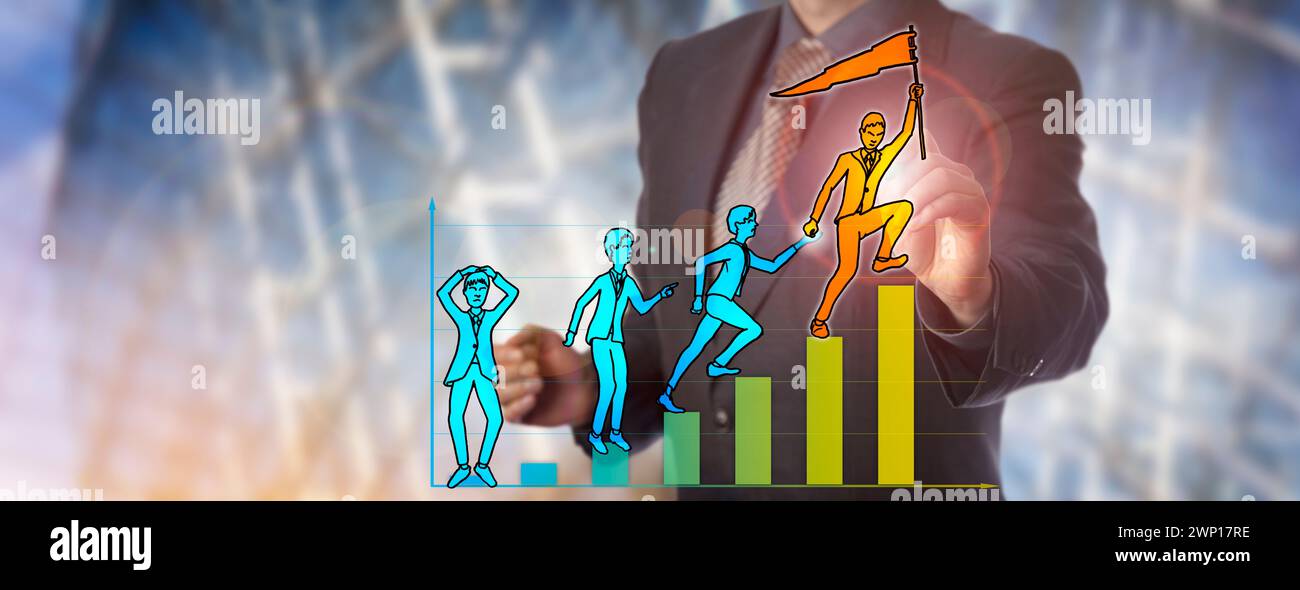 Unrecognizable male corporate executive drawing his leadership vision ...