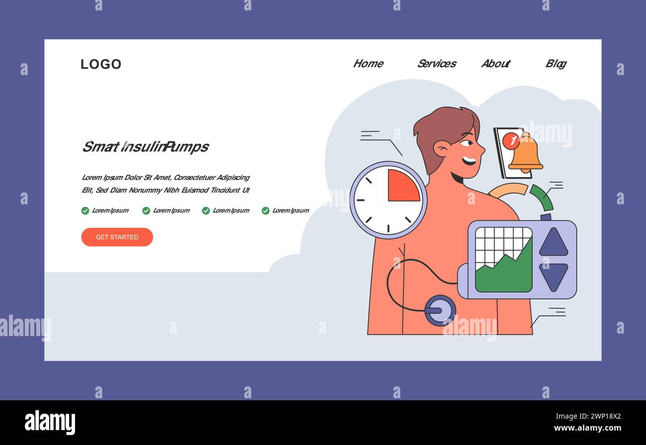 Diabetes care technology concept. Man engages with a smart insulin pump ...