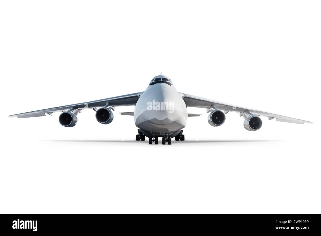 Front view of the wide body transport cargo airplane isolated on white ...