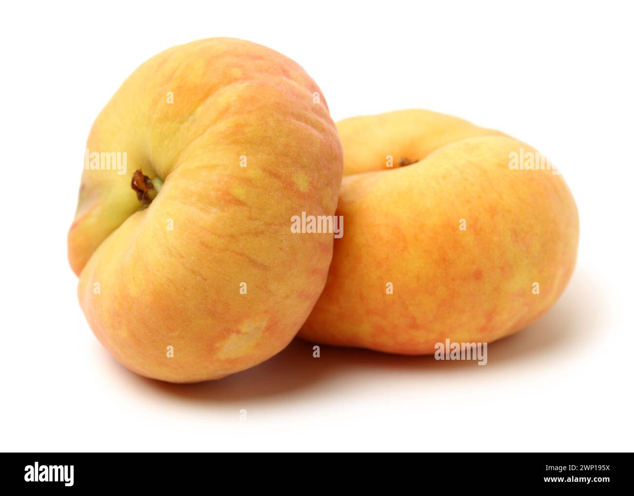 chinese flat peaches on white background Stock Photo - Alamy