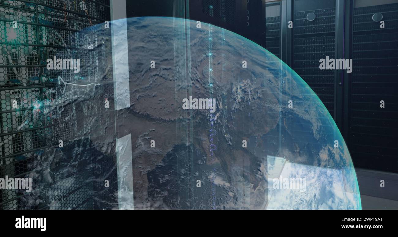 Image of a globe against computer server room Stock Photo - Alamy