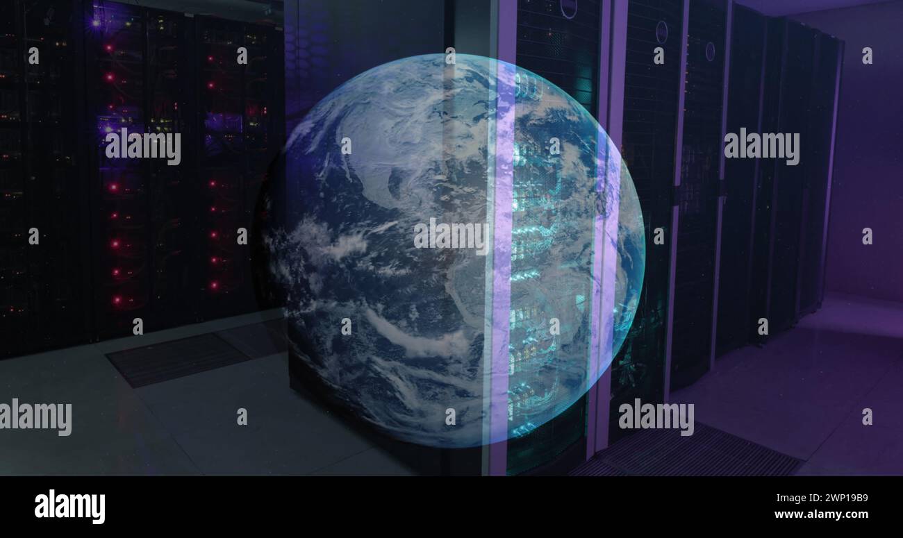 Image of a globe against computer server room Stock Photo - Alamy
