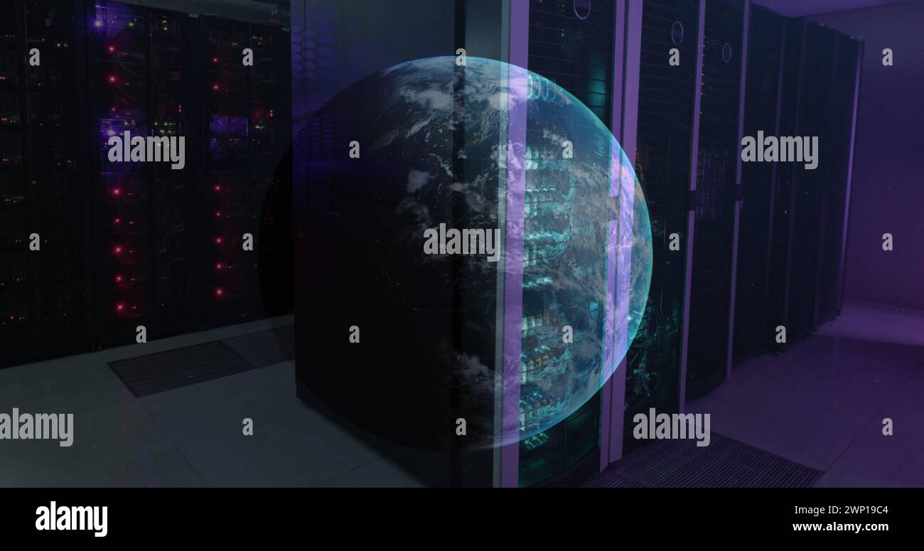 Image of a globe against computer server room Stock Photo - Alamy
