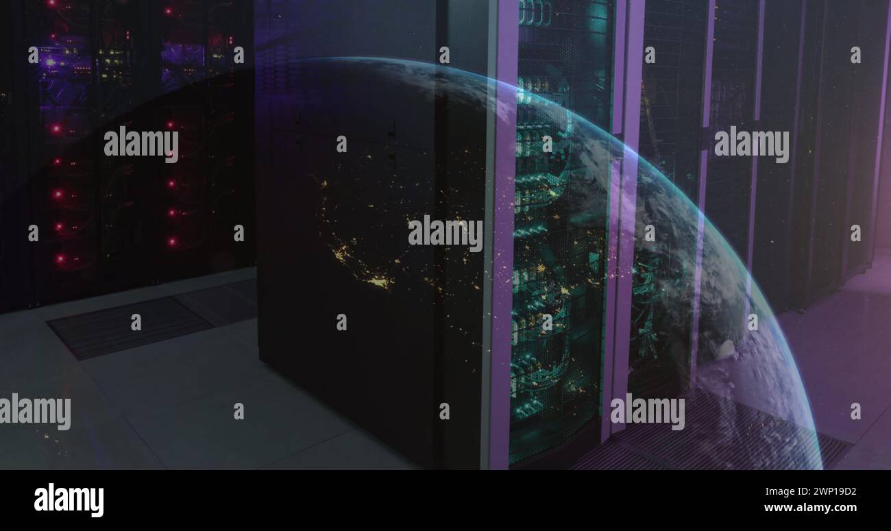 Image of a globe against computer server room Stock Photo - Alamy