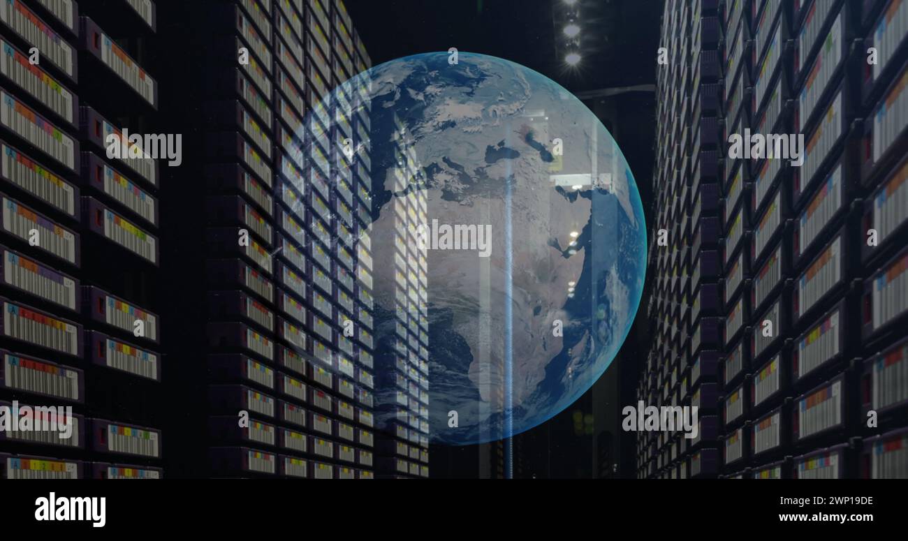 Image of a globe against computer server room Stock Photo - Alamy