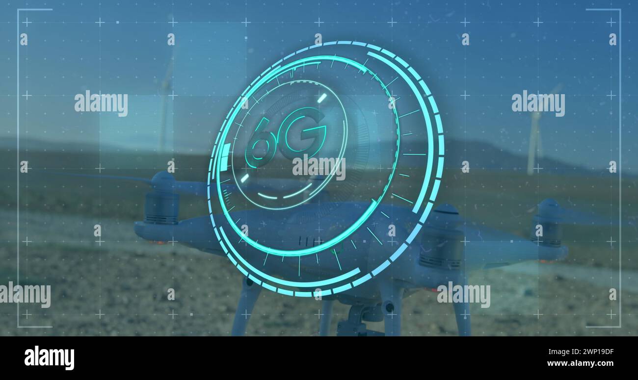 Image of 6g text over data processing and drone Stock Photo - Alamy