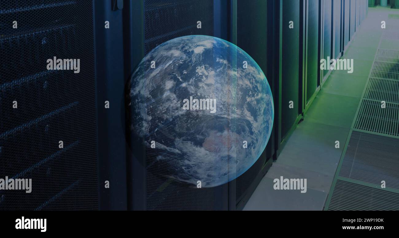 Image of a globe against computer server room Stock Photo - Alamy