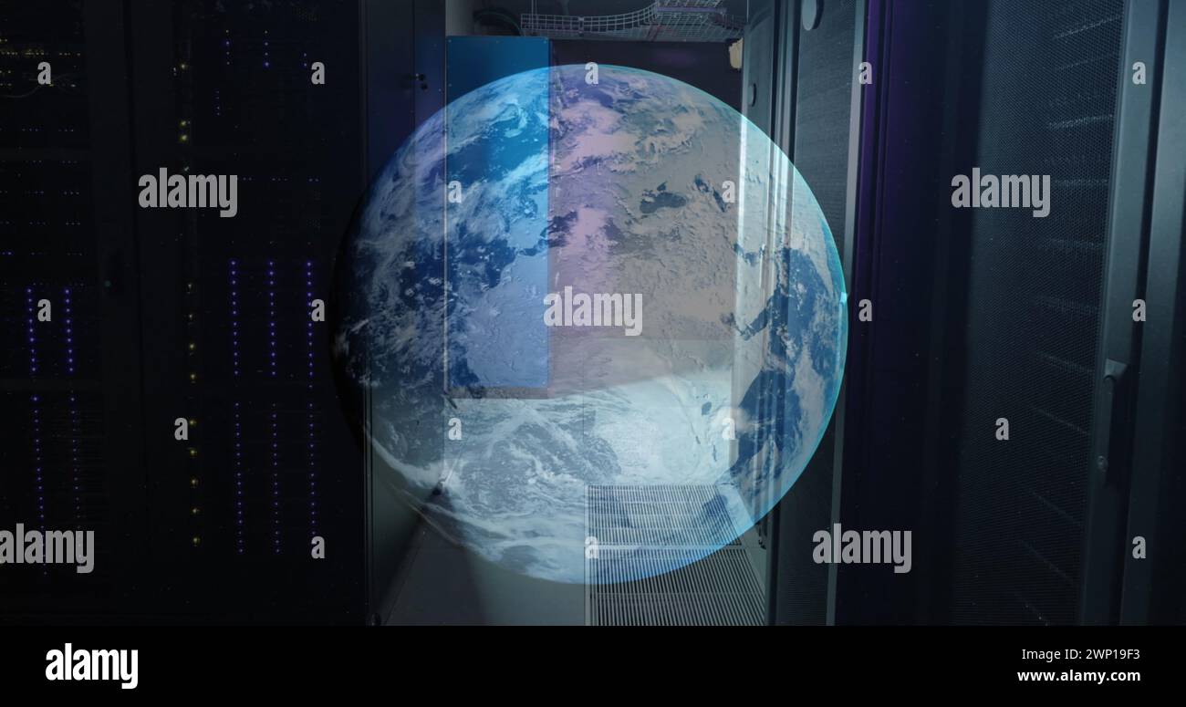Image of a globe against computer server room Stock Photo - Alamy