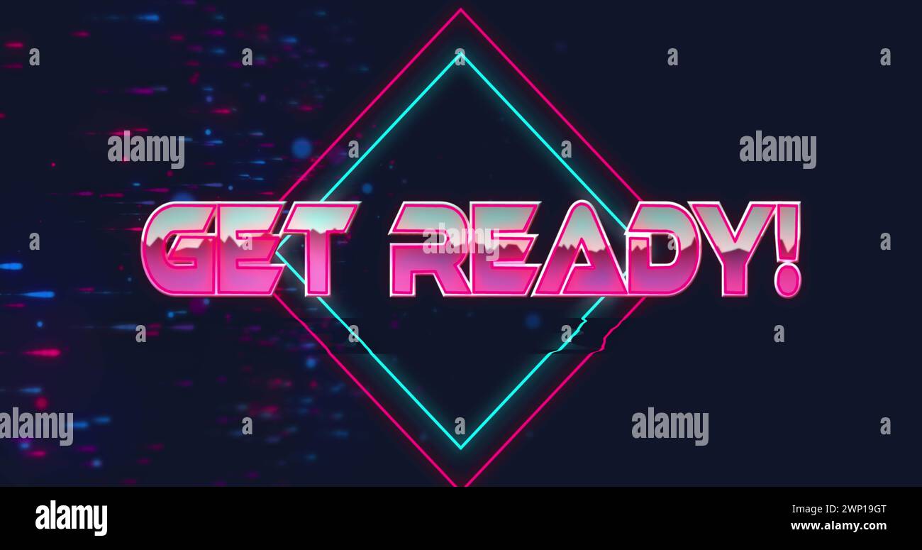 Image of get ready text over neon shapes on black background Stock ...