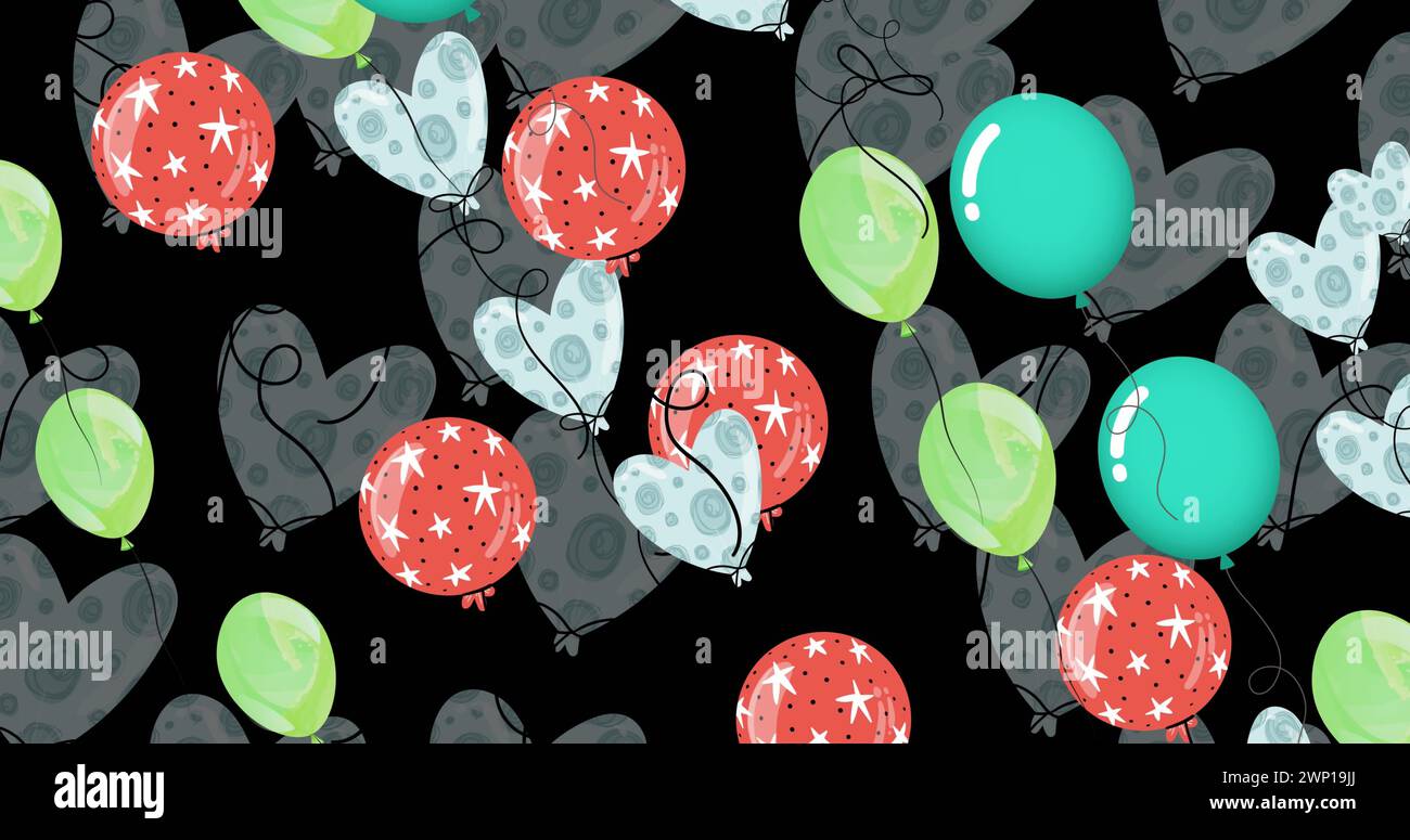 Image of multiple colorful balloons on black background Stock Photo - Alamy