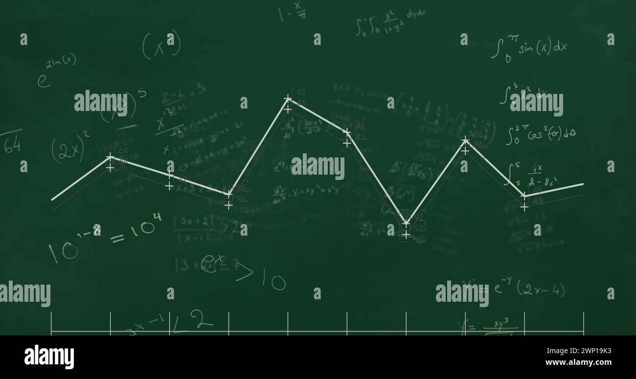 Image of graph over mathematical equations on black background Stock ...