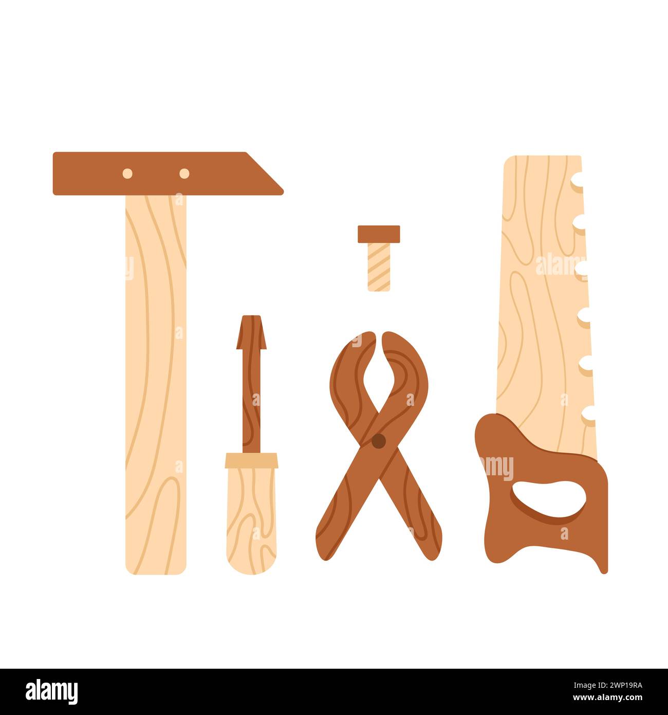 Wooden tool kit toy. Retro traditional wooden toys, kids entertainment ...