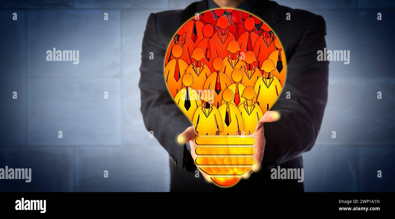 Unrecognizable corporate manager offering a virtual talent pool shaped ...