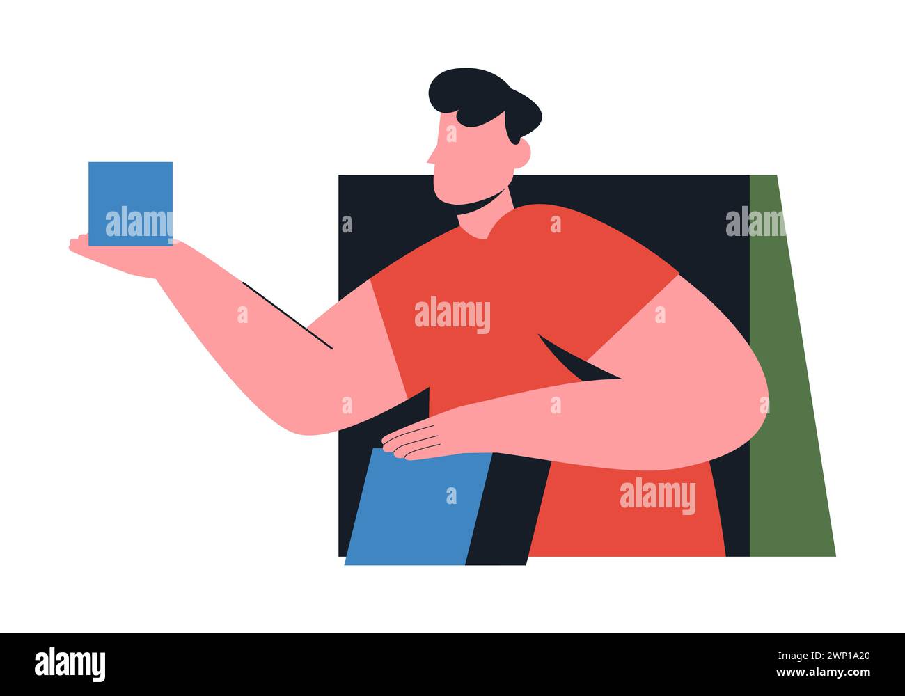 Man holding a small square. Abstract people with geometry shapes flat ...