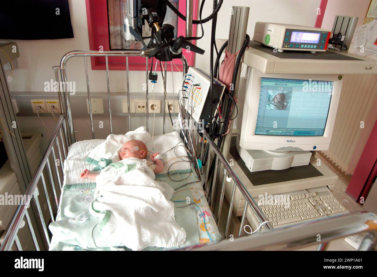 a baby or infant for examination in a sleep laboratory baby for ...