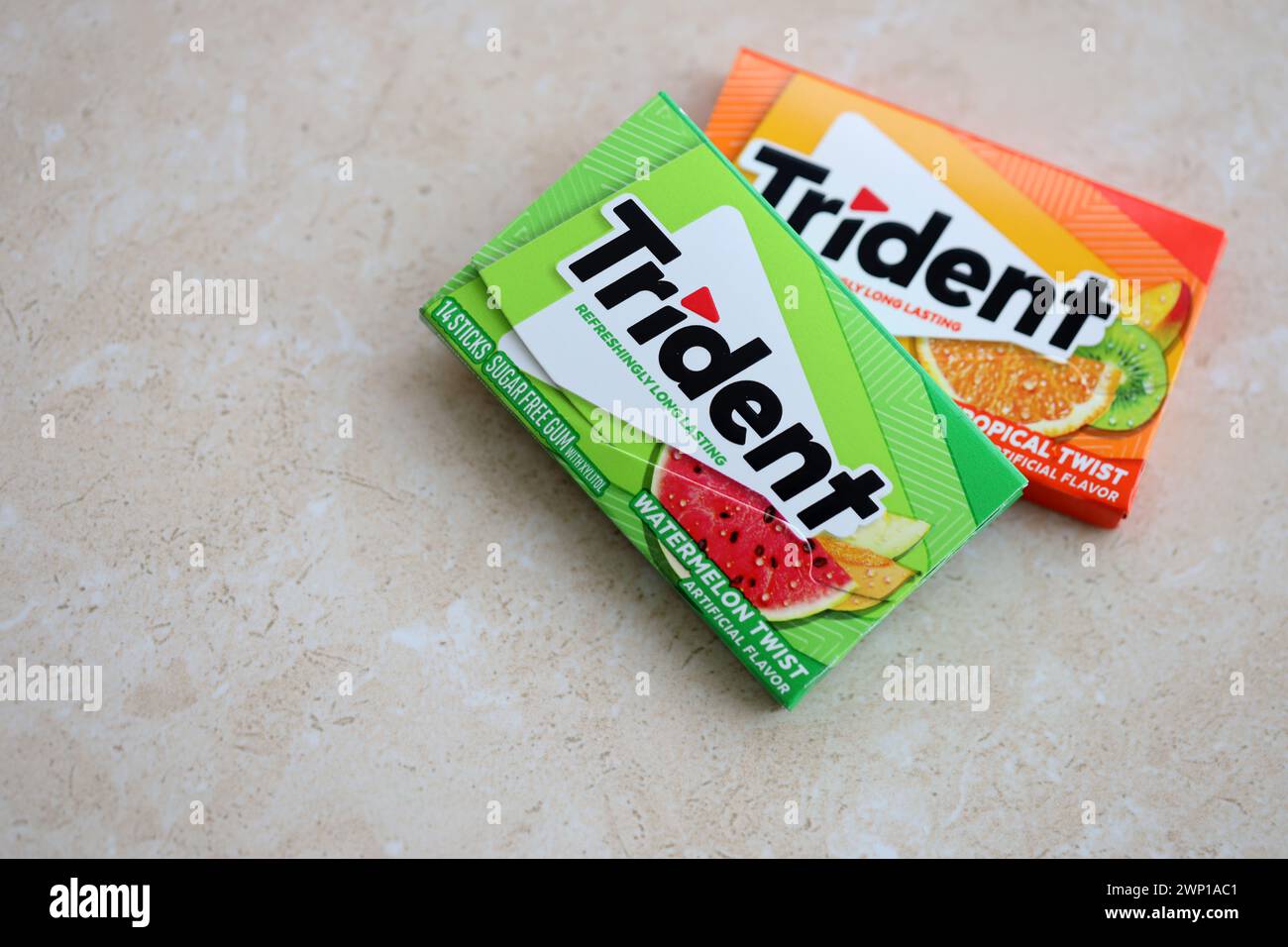 KYIV, UKRAINE - NOVEMBER 27, 2023 Trident chewing gum pack. Trident is ...