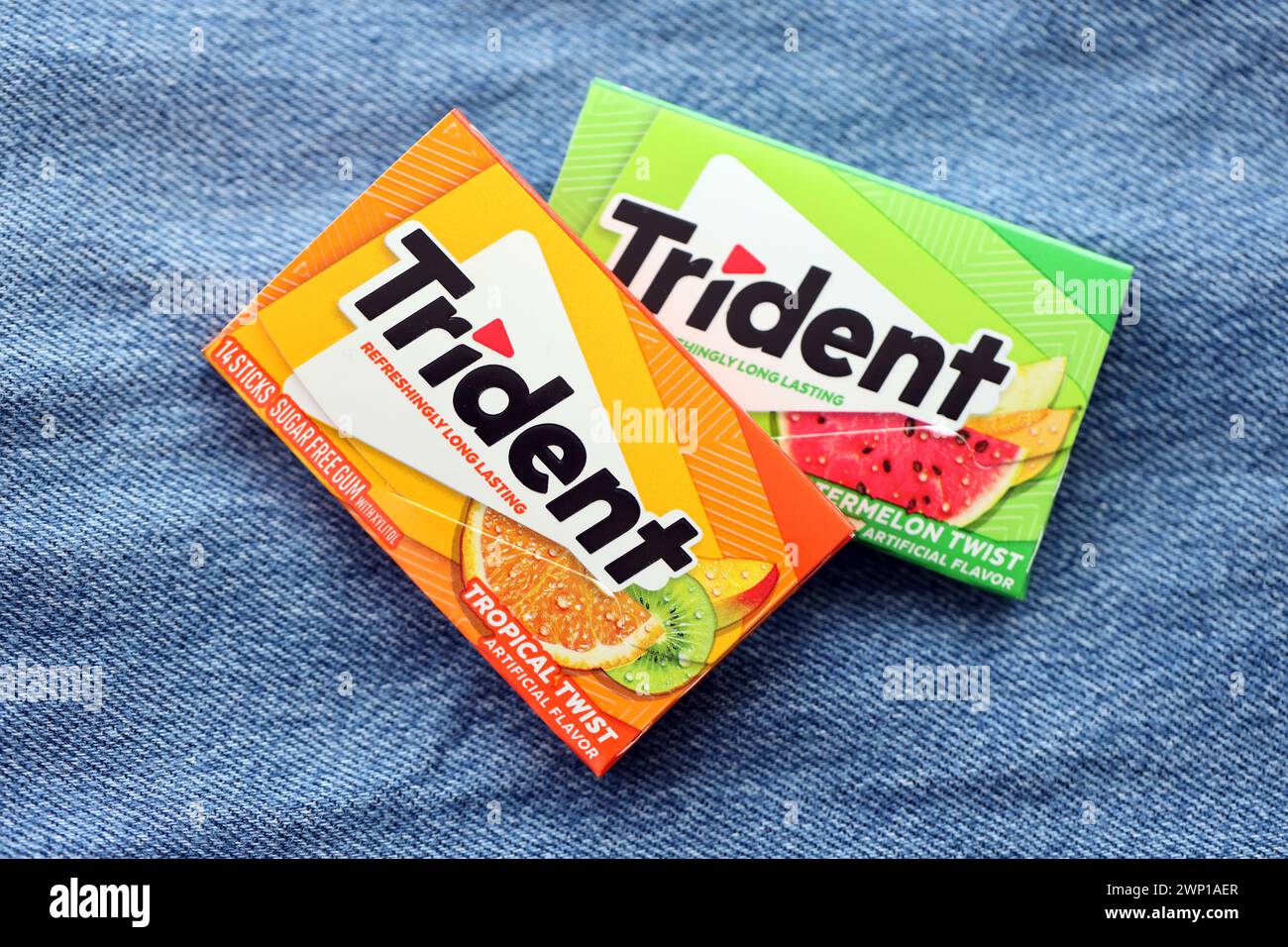 KYIV, UKRAINE - NOVEMBER 27, 2023 Trident chewing gum pack. Trident is ...