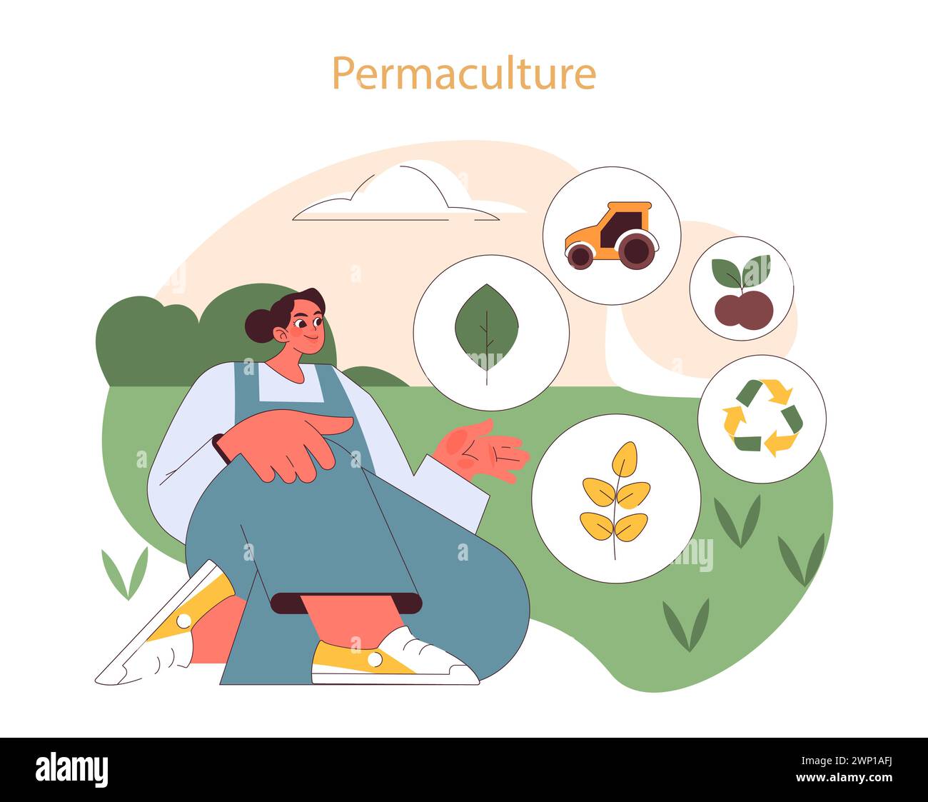 Permaculture concept. Individual demonstrates circular system of ...