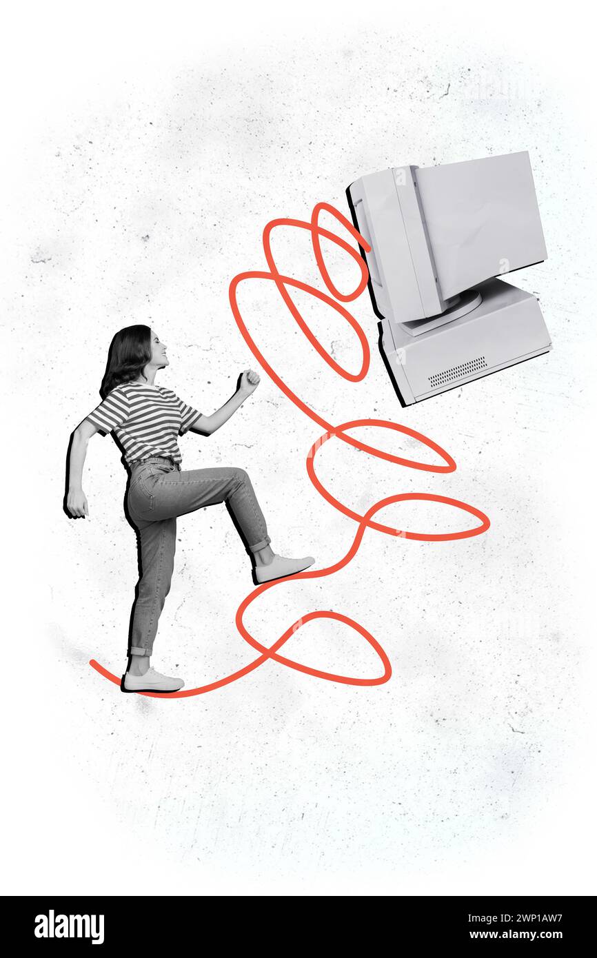 Vertical collage illustration of slave under control worker woman ...