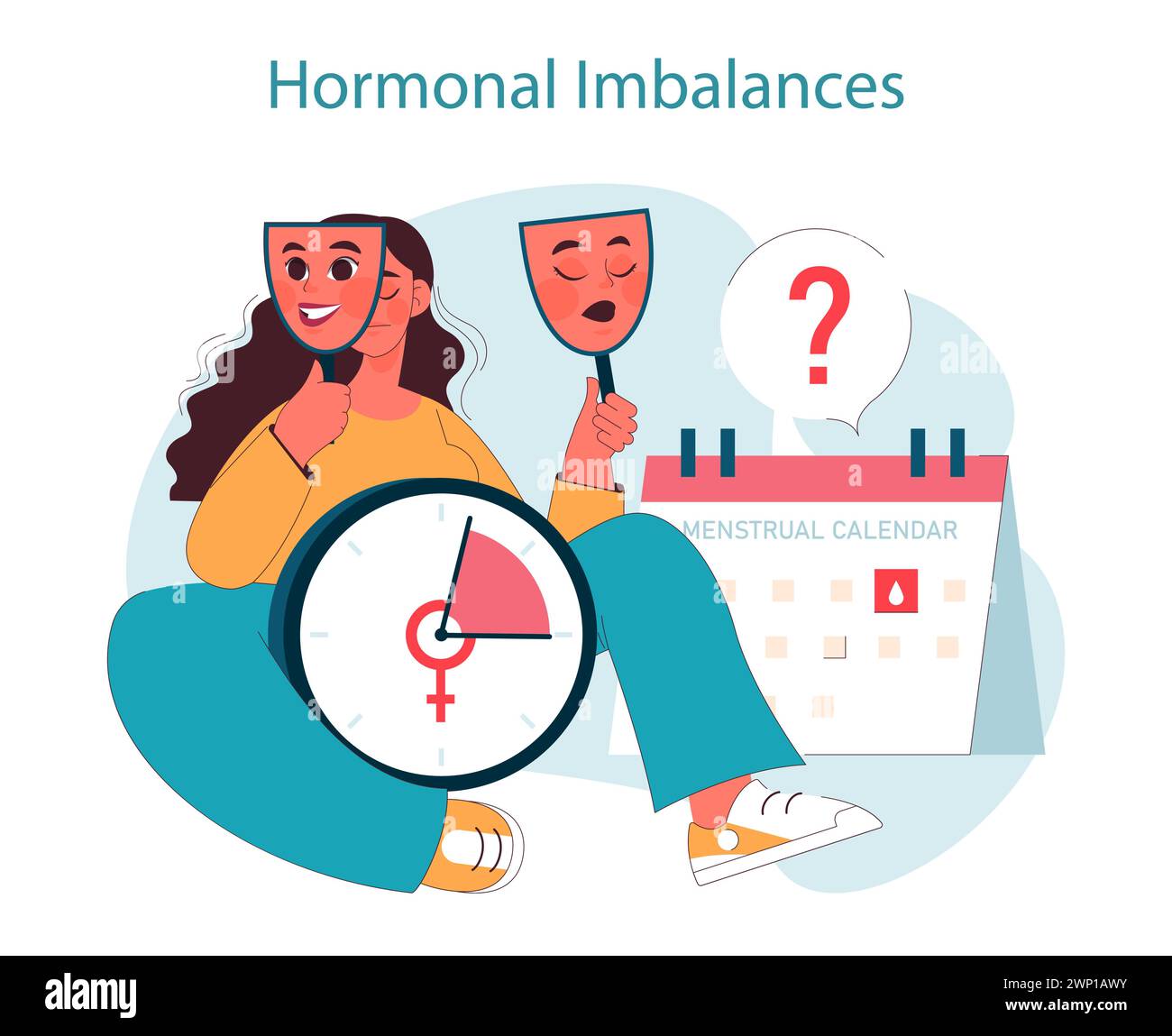 Hormonal imbalances. Woman evaluates hormonal imbalances using masks ...