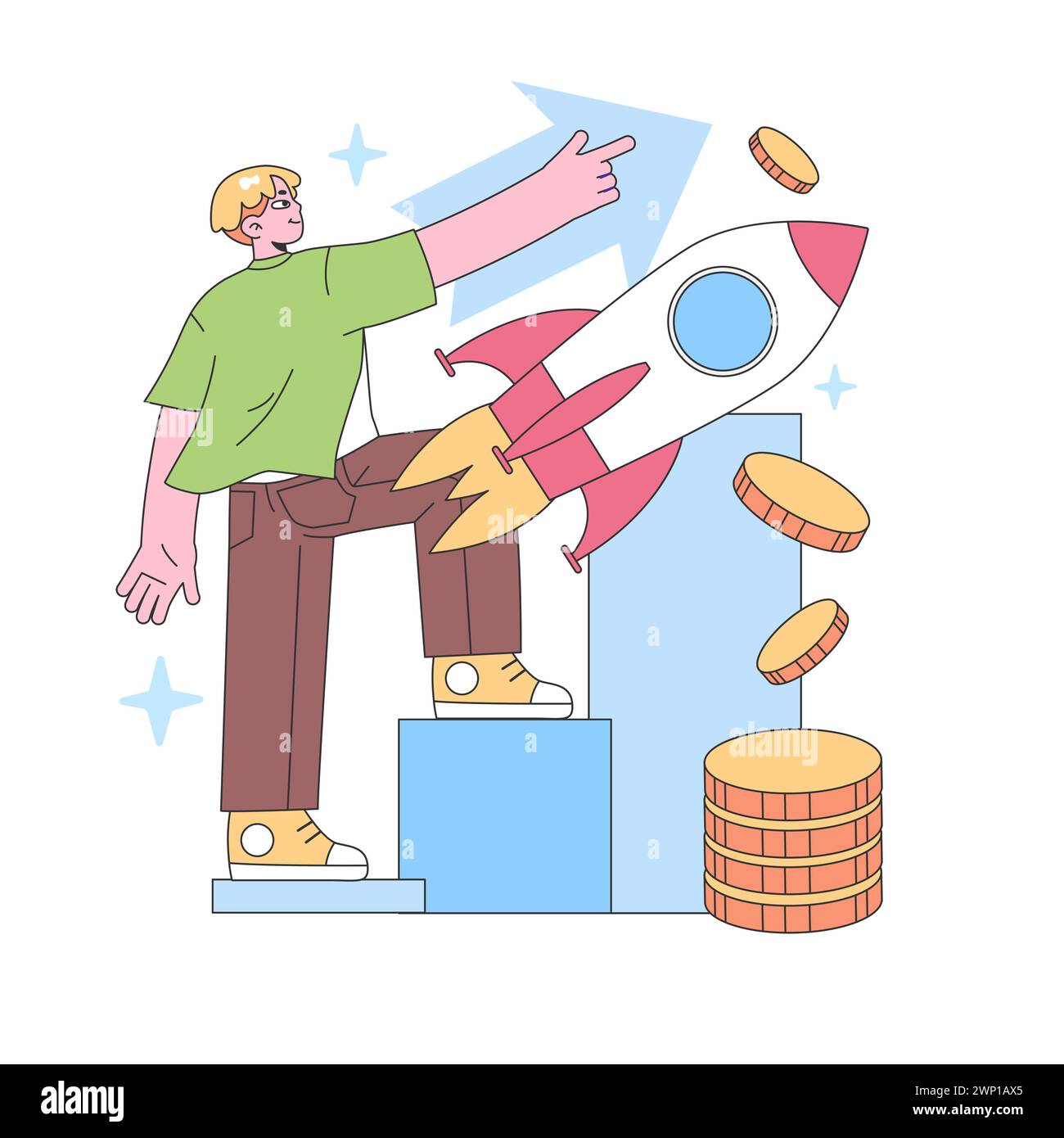 Ambitious Visionary concept. A dynamic man confidently pointing towards ...