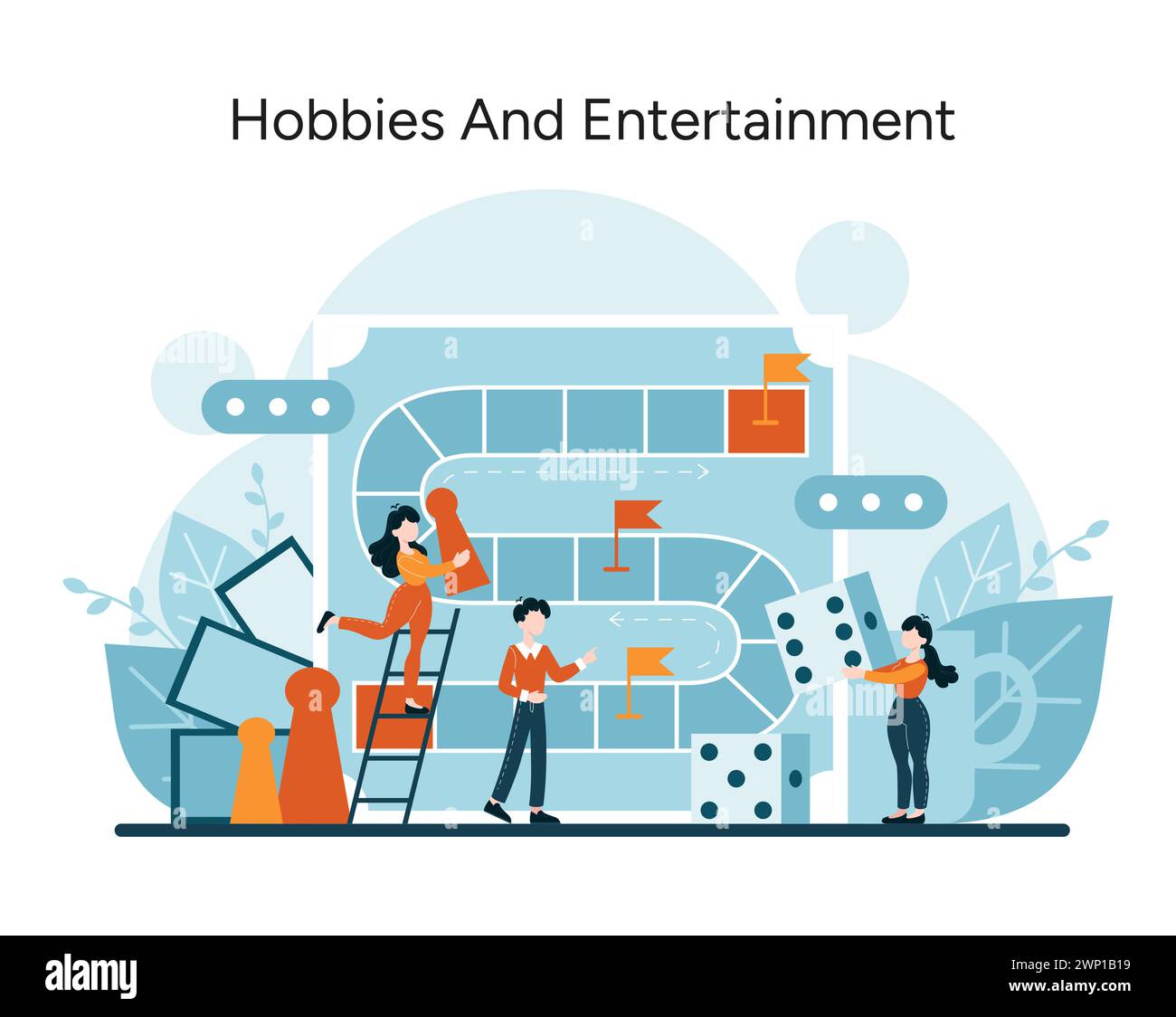 Hobbies and Entertainment concept. Playful characters engage in board ...