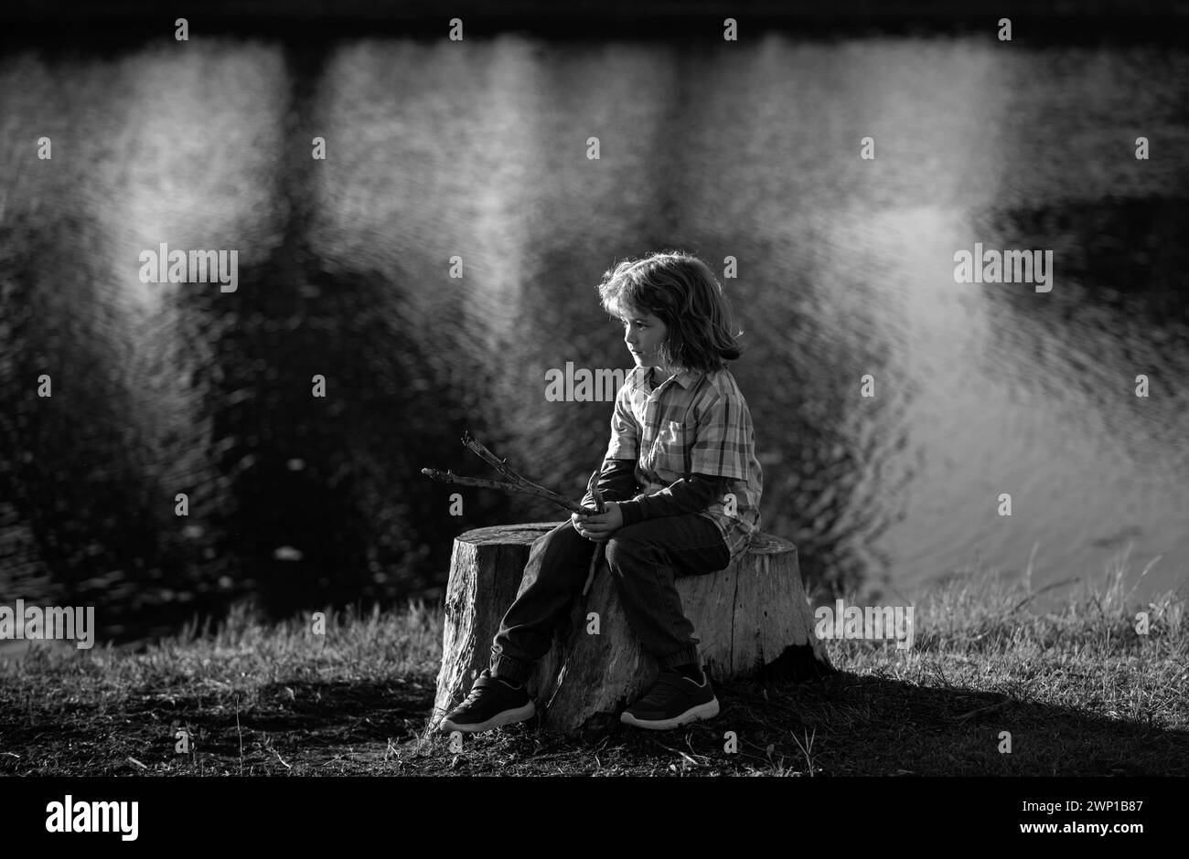 Lonely or loneliness kid. Child depression, problems. Boy emotions ...