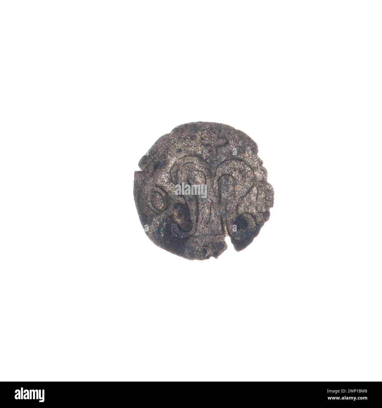 15th-century heller coin features shield with eagle, letter M, letters ...