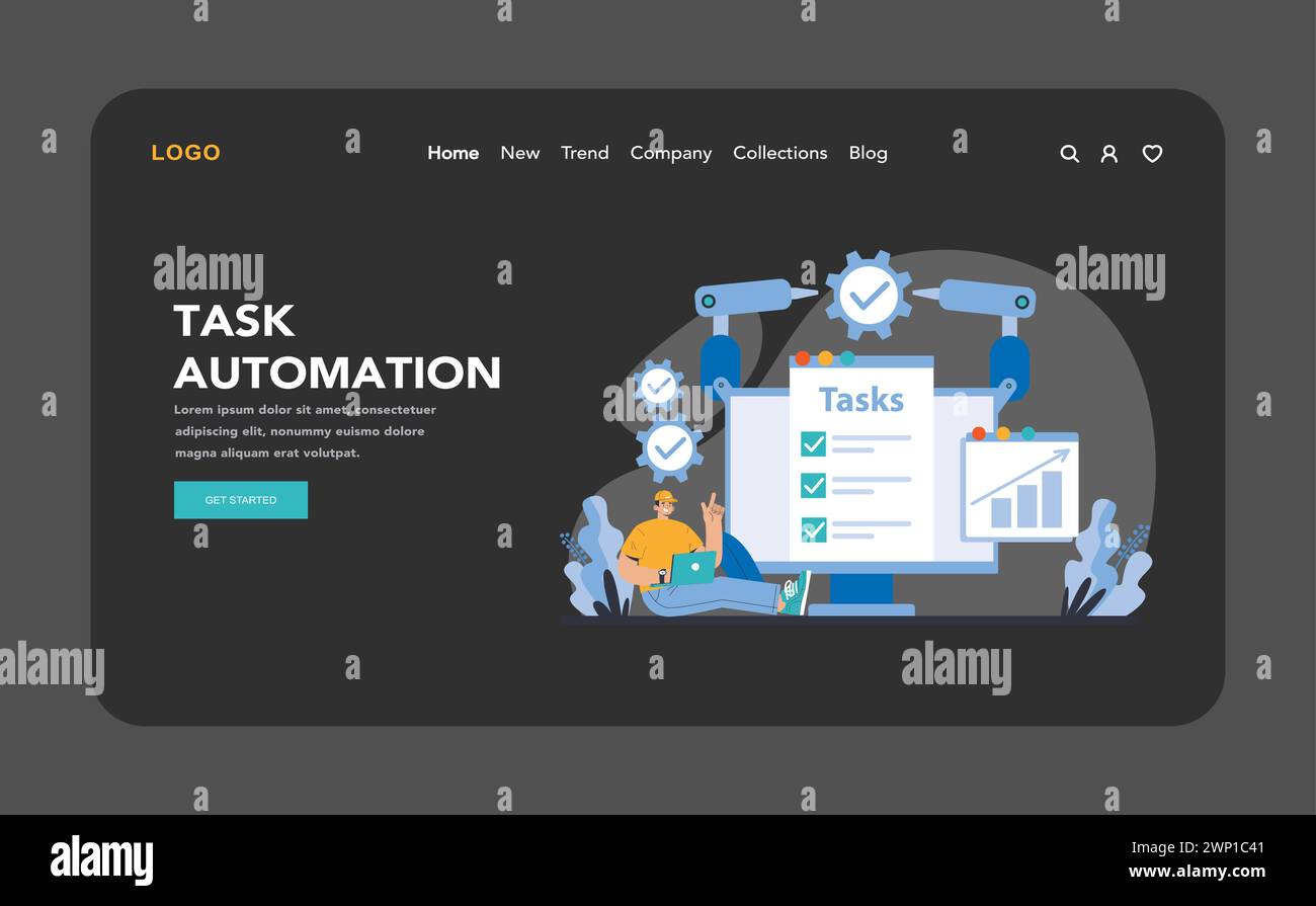 Tasks Automation night or dark mode web or landing page. Seamless ... Tasks Automation night or dark mode web or landing page. Seamless ...