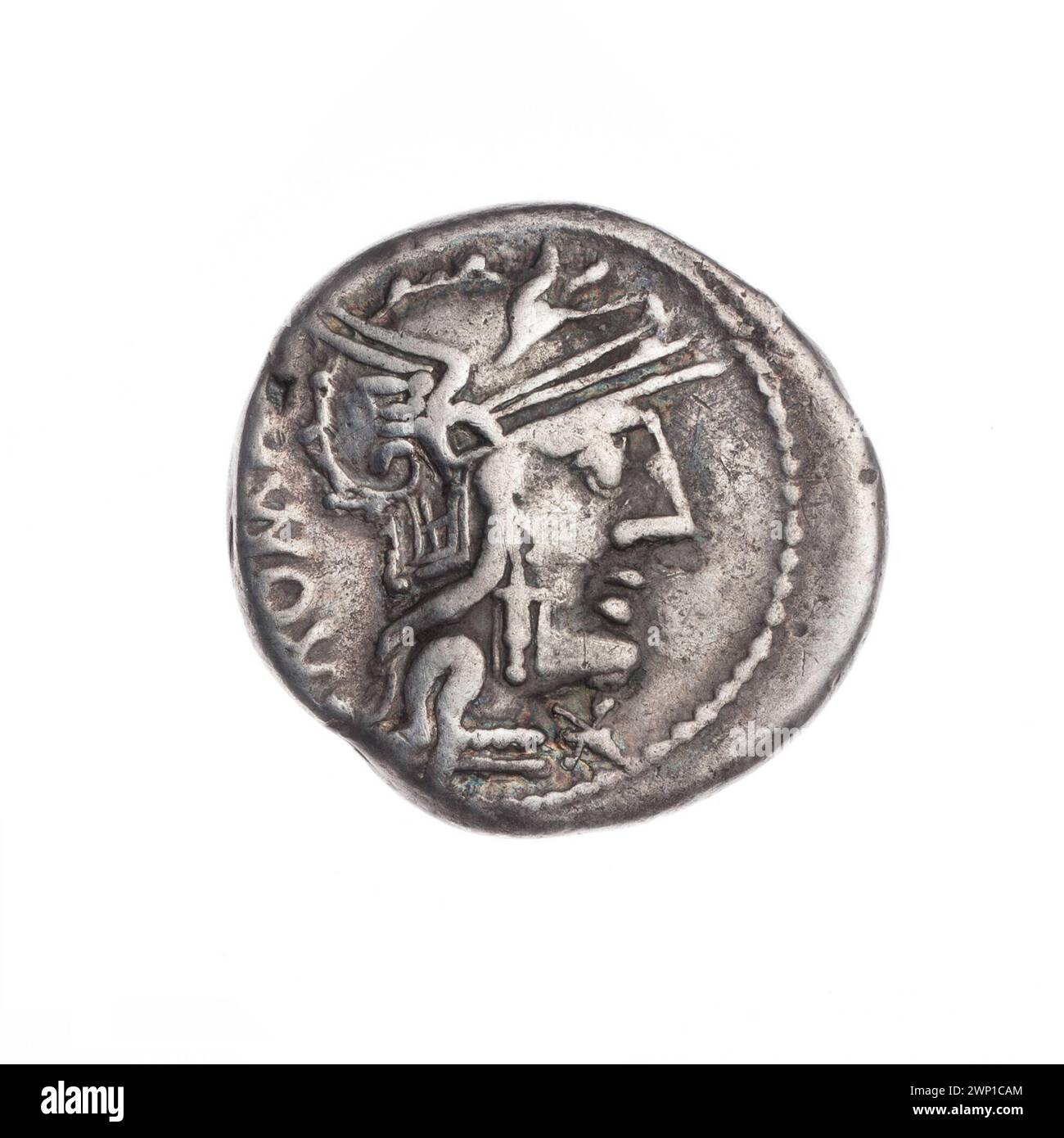 A denarius coin of M. Caecilius Metellus from 127 BC depicting Roma in ...