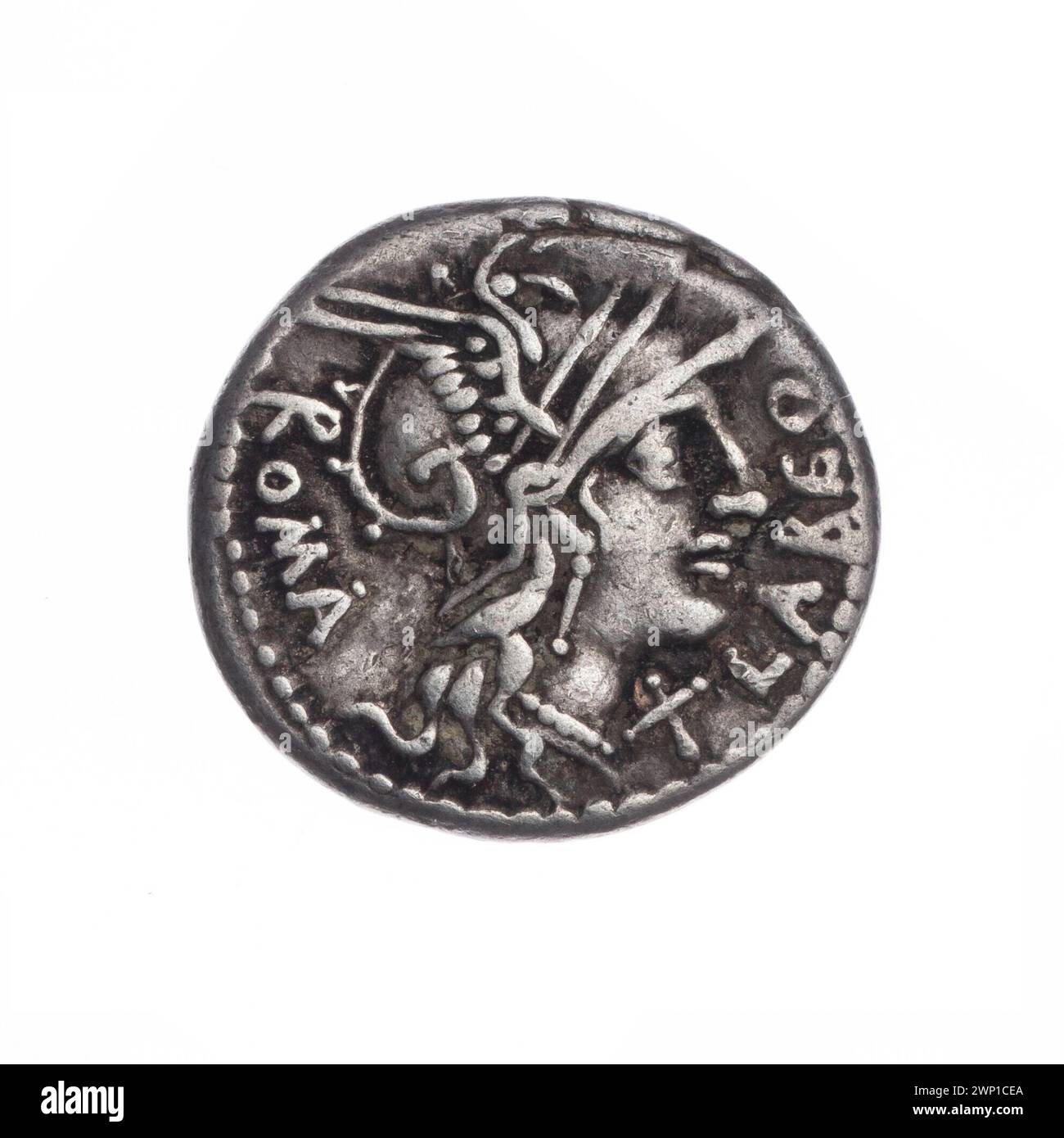 Denarius issued by Q. Fabius LaBeo in 124 BC, depicting Jupiter on a ...