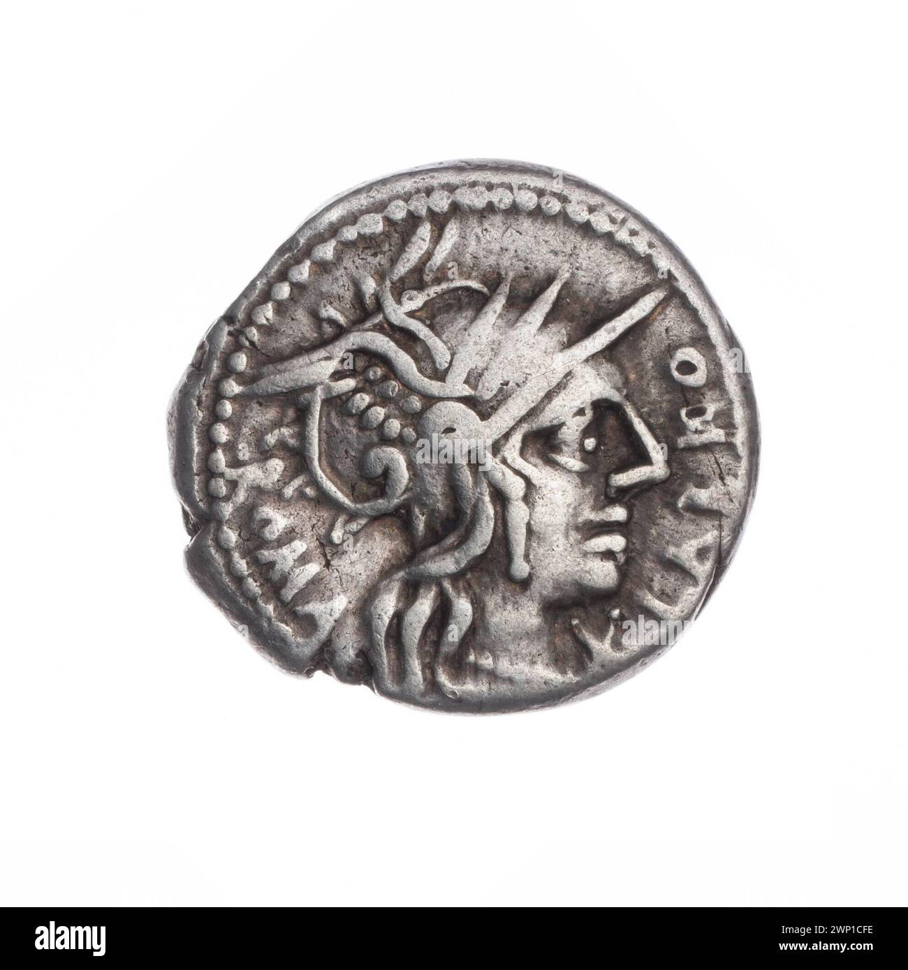 Denarius minted by Q. Fabius LaBeo in 124 BC showing Jupiter on a ...