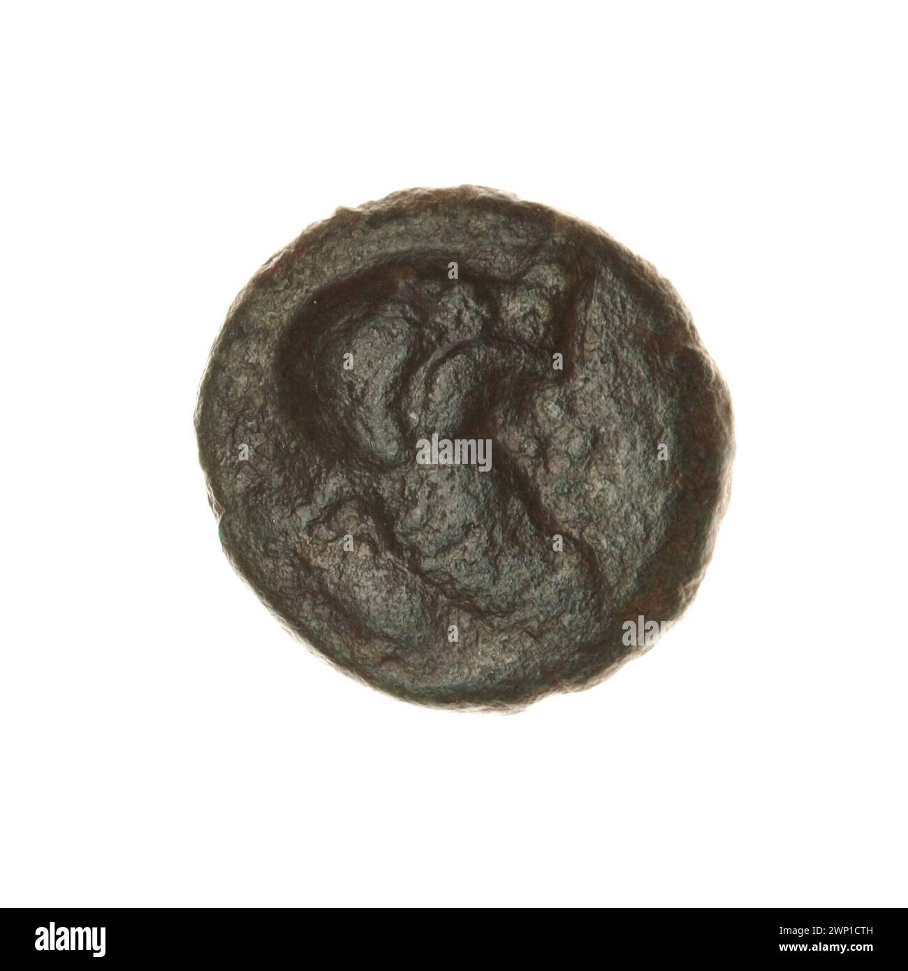A brown Pantikapaion coin, circa 250 BC, depicting a satyr with bow and ...