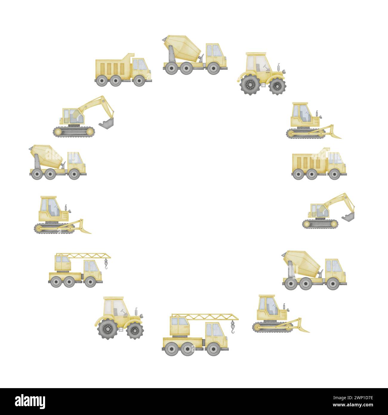 Truck round Frame. Watercolor illustration of wreath with toy cars ...