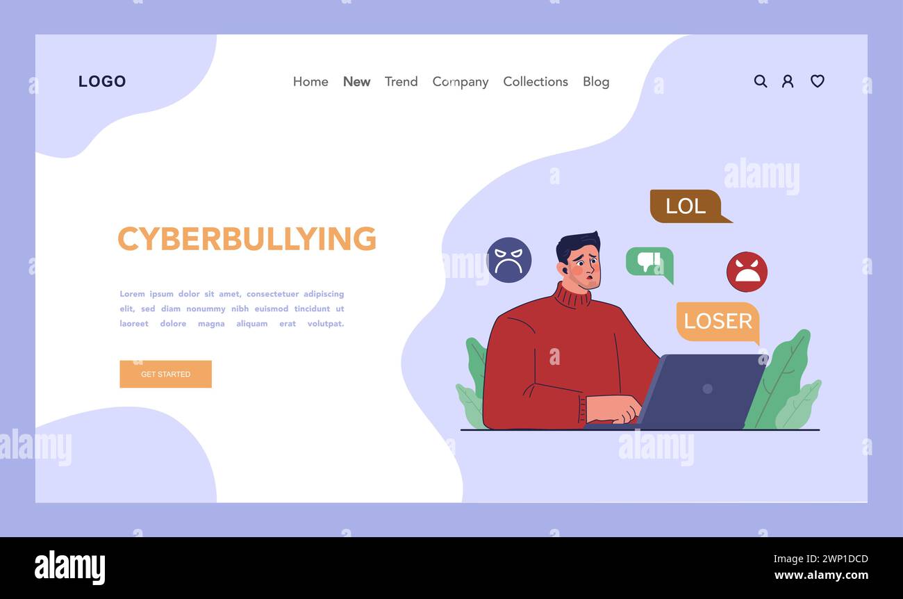 Cyberbullying web banner or landing page. Online harassment with ...