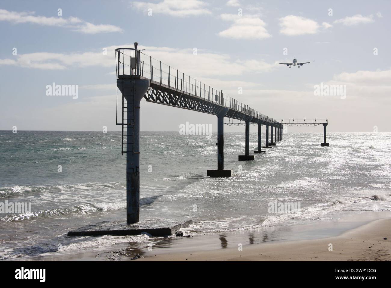An aircraft landing at Lanzarote Arrecife airport viewed from the ...