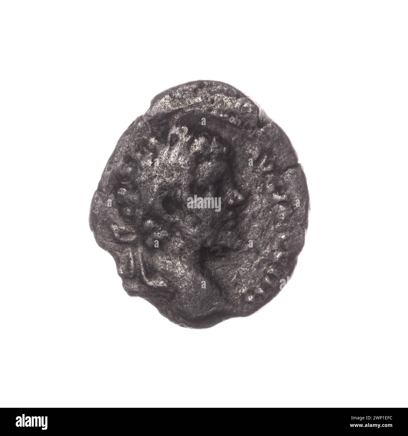 Roman denarius coin of Emperor Septimius Severus, 197 CE, showing his ...