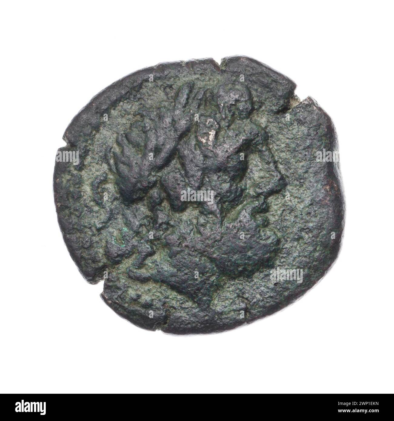 Silver coin (semis) depicting Saturn, ship beak, and Saturn’s head from ...